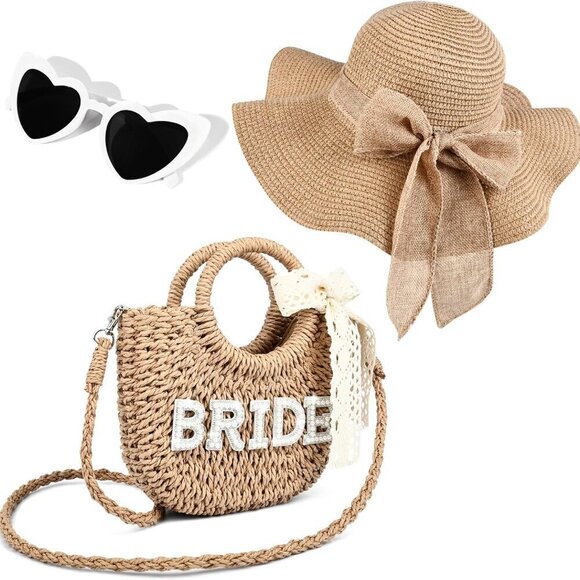 Accessories | Bride Gift Set Straw Beach Bag Handwoven Tote Bridal ...